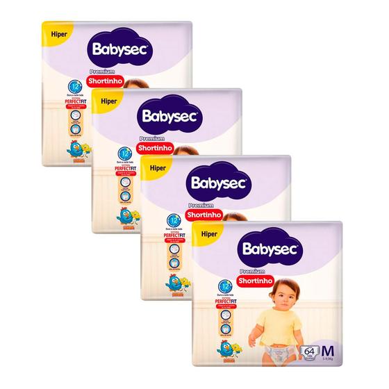 Kit 4 Fralda Shortinho Babysec Premium Tamanho M com 64 Fraldas ...