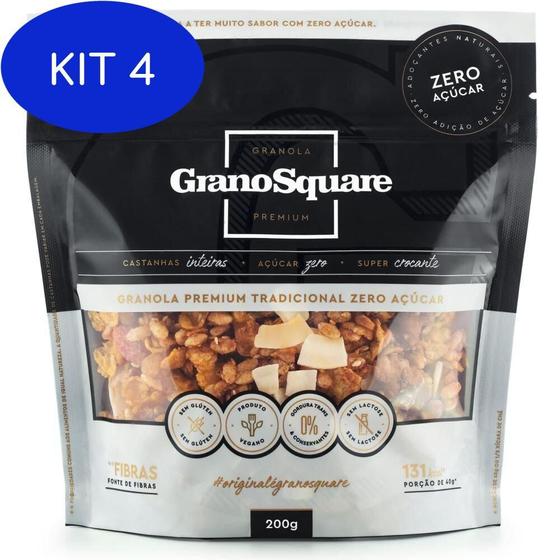 Kit 4 Granola Grano Square Premium Tradicional Zero Açúcar 200G ...