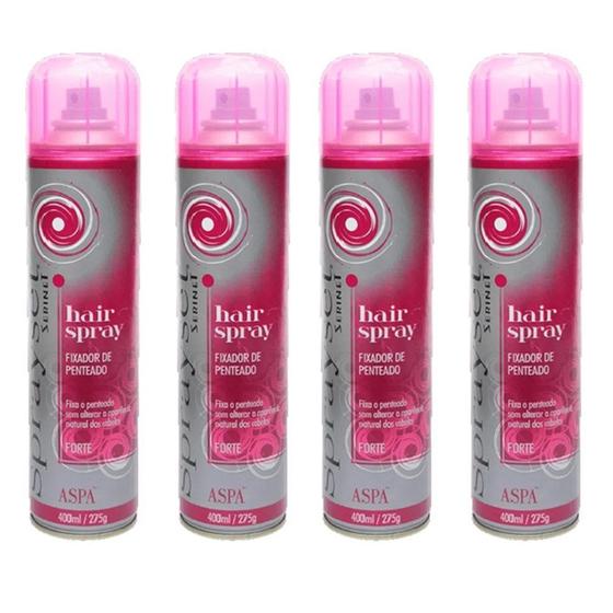 Kit 4 Hair Spray Fixador de Penteado Fixa Forte 400ml - ASPA ...
