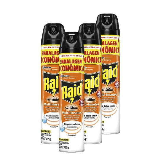 Kit 4 Inseticida Raid Aerossol Multi-Insetos Base Água 420ml ...