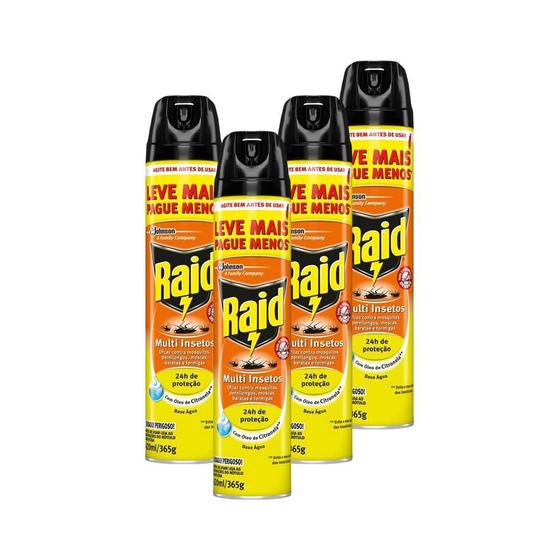 Kit 4 Inseticida Raid Aerossol Multi-Insetos com Óleo de Citronela ...
