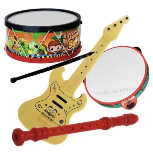 Kit 4 Instrumentos Musicais Infantil Tambor Pandeiro Flauta - Dutati - Pandeiro de Brinquedo ...