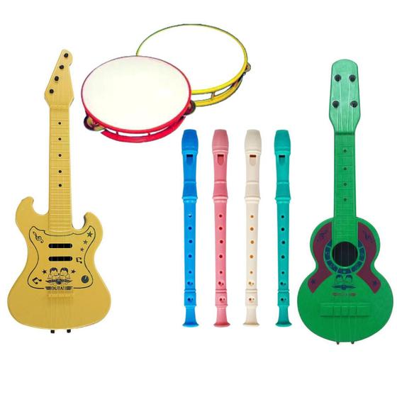 Kit 4 Instrumentos Musical Violão Pandeiro Flauta Guitarra Infantil Brinquedo Banda - TMC ...