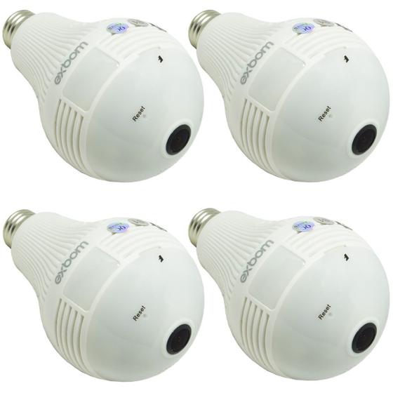 Kit 4 Lâmpadas Câmera Espiã 360 Panorâmica Wifi Ip Led Bivolt Microfone ...
