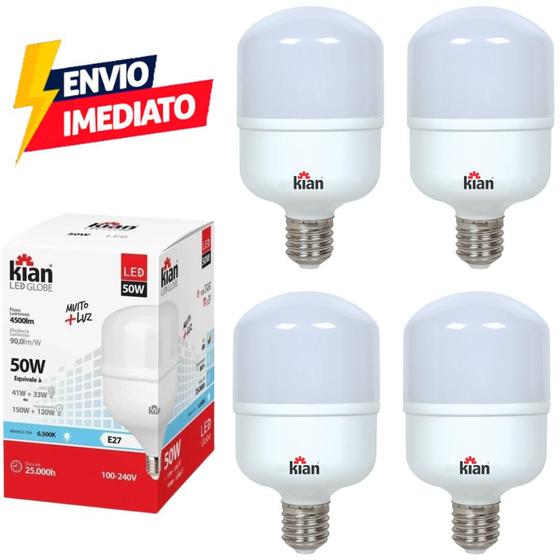Kit 4 Lâmpadas Led 50w Bulbo Kian 6500k E27 Branco Frio Bivolt - Lâmpada de LED - Magazine Luiza