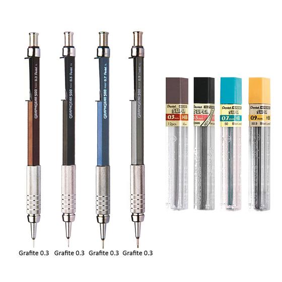 Kit 4 Lapiseiras técnica Graphgear 500 + Grafite - Pentel - Cera ...