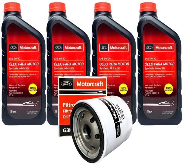 Kit 4 Litros de óleo 5w30 Motorcraft Sintético API SL + Filtro de Óleo ...