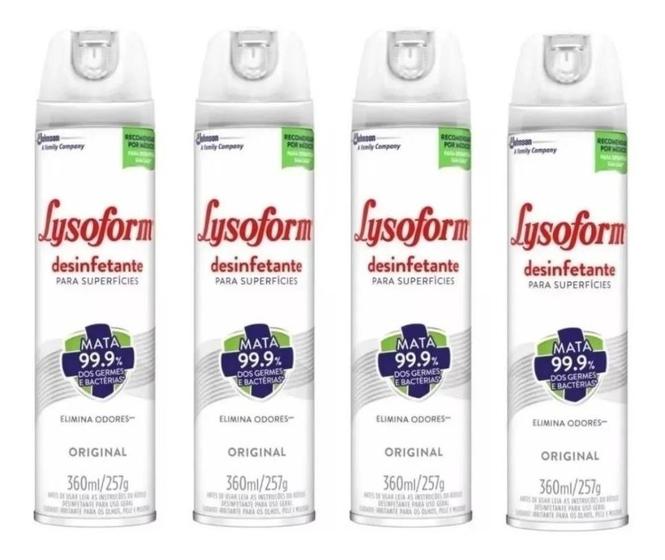 Kit 4 Lysoform Desinfetante Spray Aerosol 360ml Original - Sc Johnson ...
