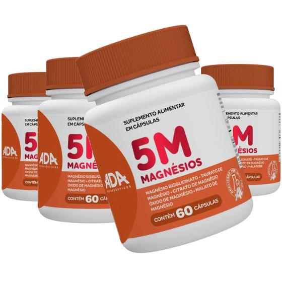 Kit 4 Magnésio 5M Puro Quelato Malato Taurato Bisglicitano Óxido Suplemento Alimentar 240 ...