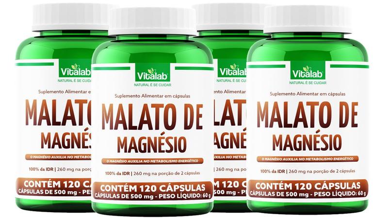 Kit 4 Malato de Magnésio Vitalab Suplemento com 120 Cápsulas - Cloreto de Magnésio / Magnésio ...