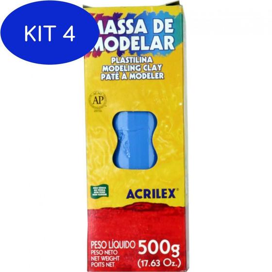 Kit 4 Massa De Modelar Plastilina Azul Turquesa 500 G - Acrilex - Massinha - Magazine Luiza