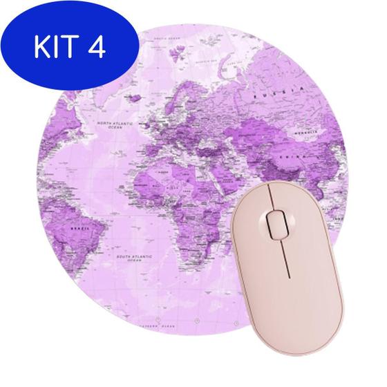 Kit 4 Mouse Pad Redondo Mapa Mundi Roxo Antiderrapante Mundo Roxo ...