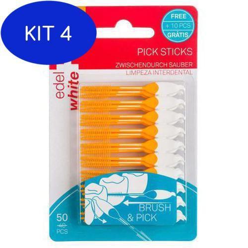 Kit 4 Palito Interdental Edel White Brush Picks S-L 50 Un Laranja ...