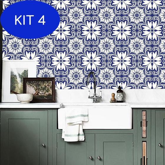Kit 4 Papel De Parede Adesivo Azulejos 0012 - 1 M X 0,58Cm - Paredes Decoradas - Papel de Parede ...