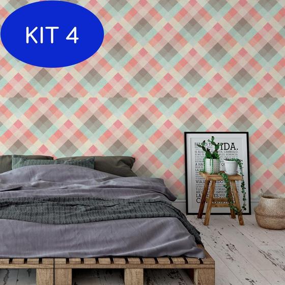 Kit 4 Papel De Parede Adesivo Lavável Xadrez 0009 - 3m x - Paredes ...