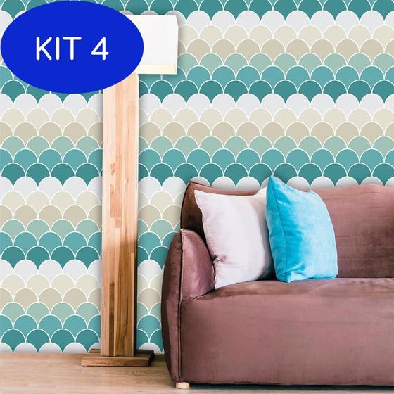 Kit 4 Papel de Parede Auto Adesivo Lavável Meia Lua Azul e - Final ...