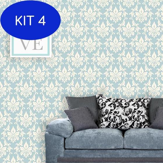 Kit 4 Papel de Parede Lavável Clássico Arabesco Azul bebe - Final Decor ...