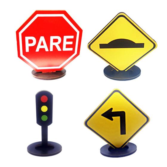 Kit 4 Placas Trânsito Pare e Lombada Curva Semafóro Decorativas - MDF ...