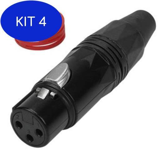 Kit 4 Plugs Conector Xlr Canon Femea Profissional Importado ...