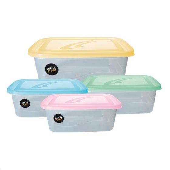 Kit 4 Pote Retangular Plástico Com Tampa 1,9l Grande Colorido 1900ml Transparente Livre de BPA ...