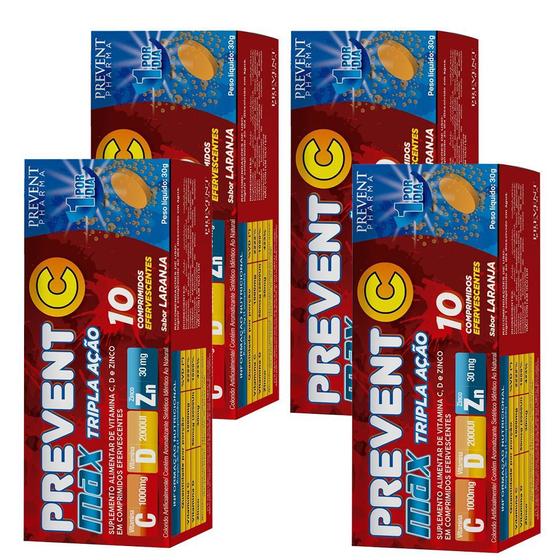 Kit 4 Prevent Max Tripla Ação Efervescente Vitamina C D E Zinco 10 ...