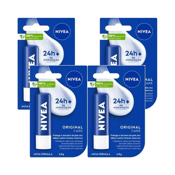Kit 4 Protetor Hidratante Labial Original Care - Nivea - Protetor ...