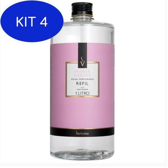 Kit 4 Refil Água Perfumada Via Aroma Peônia Garden 1 L - Água de Passar ...