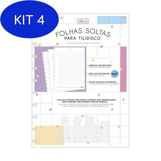 Kit 4 Refil Pautado Tilidisco Tilibra Com 80 Folhas 90G/M2 - Folha de ...
