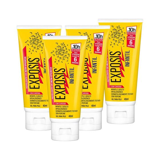 Kit 4 Repelente Gel Exposis Infantil sem Perfume 40ml - Repelente para ...