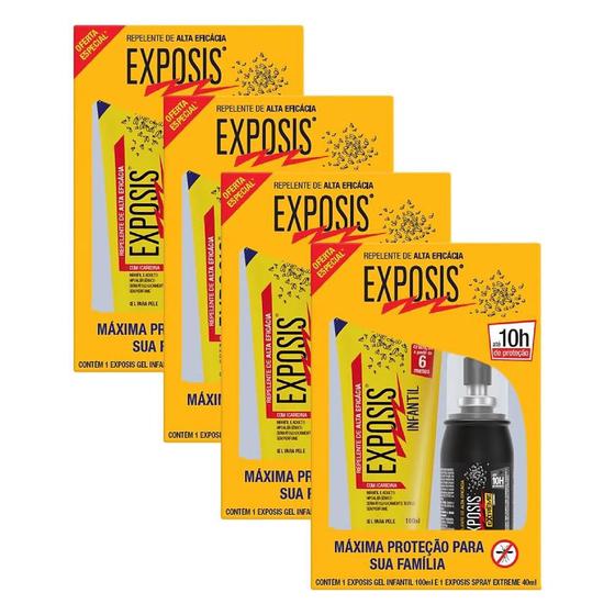 Kit 4 Repelente Spray Exposis Extreme 40ml + 4 Gel Infantil sem Perfume ...