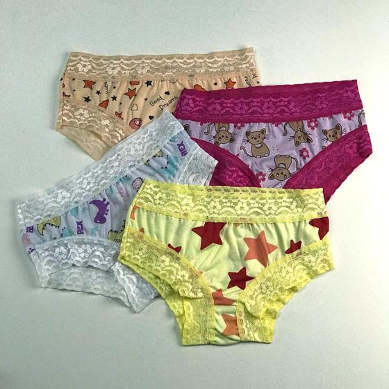 Kit 4 Roupa Intima Calcinha Infantil Forro De Algodão Confortável ...