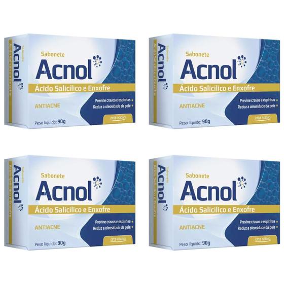 Kit 4 Sabonetes Acnol, Antiacne, Cravos e Espinha, Ácido Salicílico e ...