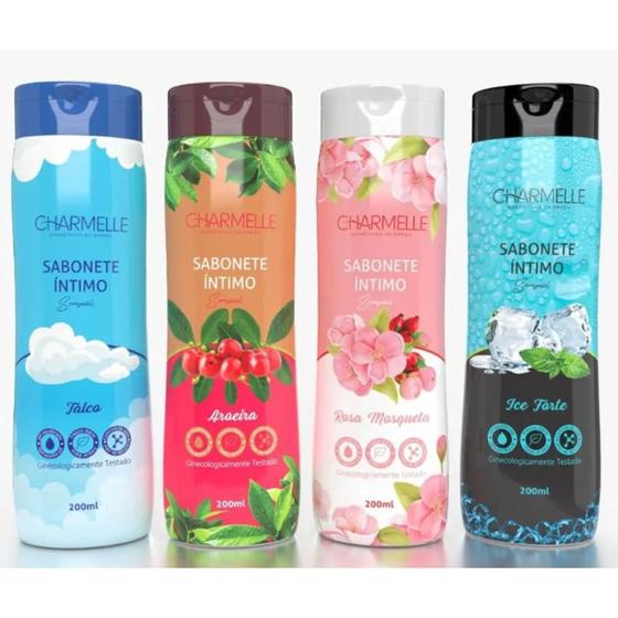 Kit 4 Sabonetes Íntimos Charmelle (Ice, Aroeira, Talco e Rosa Mosqueta ...