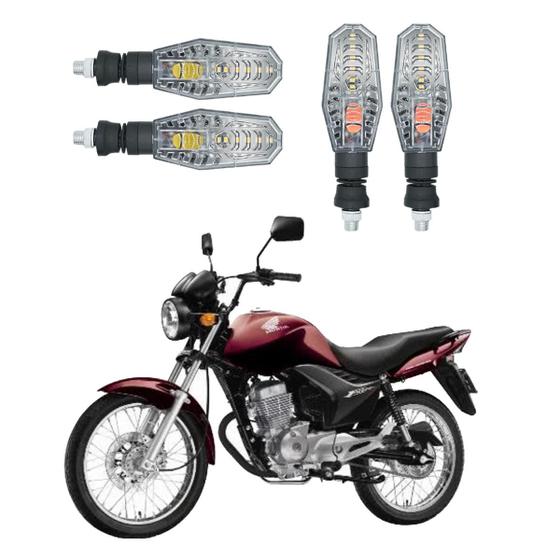 Kit 4 Setas Pisca de Led Dianteiro E Traseiro Modelo PF01 Para Moto Honda CG 150 FAN 2016 2017 ...