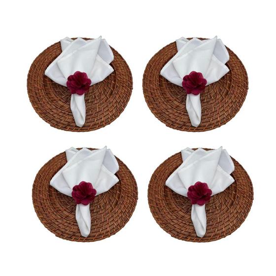 Kit 4 Sousplat Rattan 33cm Bambu Redondo Ratan Mesa Posta - Sousplat ...