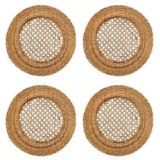 Kit 4 Sousplat Rattan Bambu Redondo 32cm Rustico Telinha Natural ...