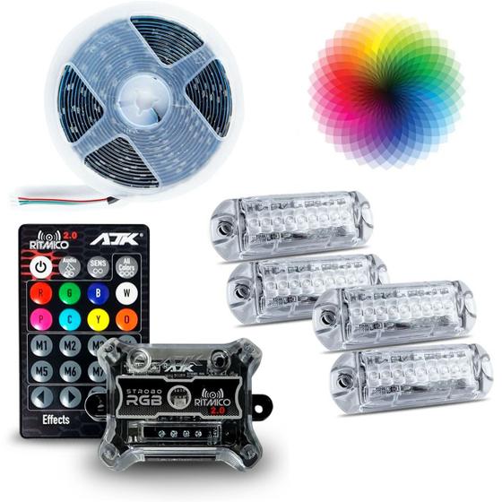 Kit 4 Strobo Rítmico Som Automotivo Carro Ajk 4 Faróis Led Rgb Colorido ...