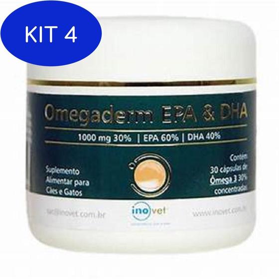 Kit 4 Suplemento Omegaderm Epa E Dha 1000Mg Com 30 Cápsulas - Inovet ...