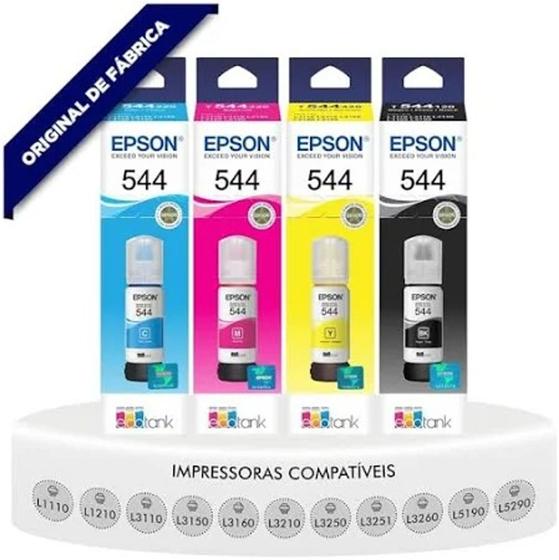 Kit 4 Tintas Originais T544 Para L3250 L3110 L3210 L3150 L5190 - Original - ecotank-original ...