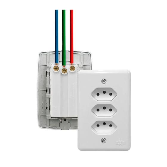 Kit 4 Tomada tripla 20a 2P+T Monobloco ilumi 3 tomada 2 pino + Terra ...