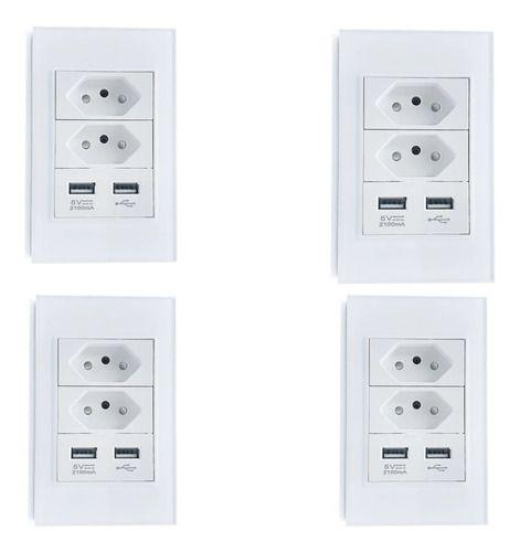 Kit 4 Tomada Usb De Parede Universal Bivolt Celulares 4x2 - Tomada com ...