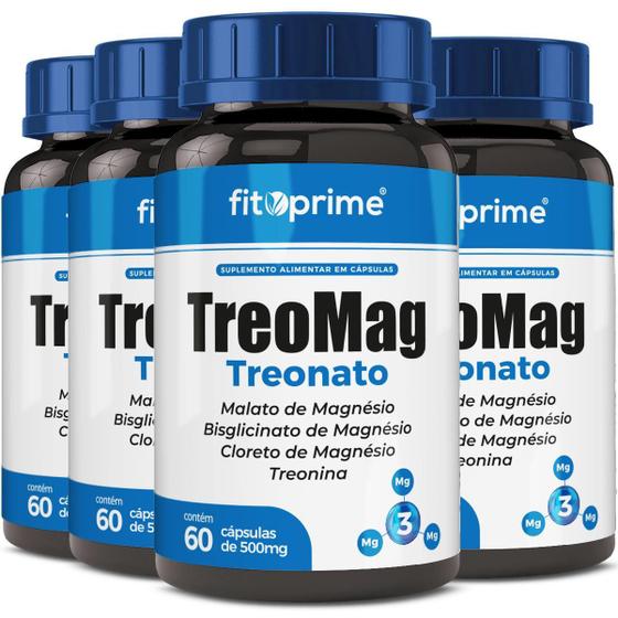 Kit 4 Treomag Treonato Blend De Magnésio Treonina 60 Cápsula - Fitoprime - Cloreto de Magnésio ...