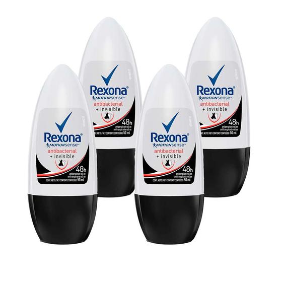 Kit 4 Und Desodorante Rollon Rexona Feminino 48h Invisible 50ml ...