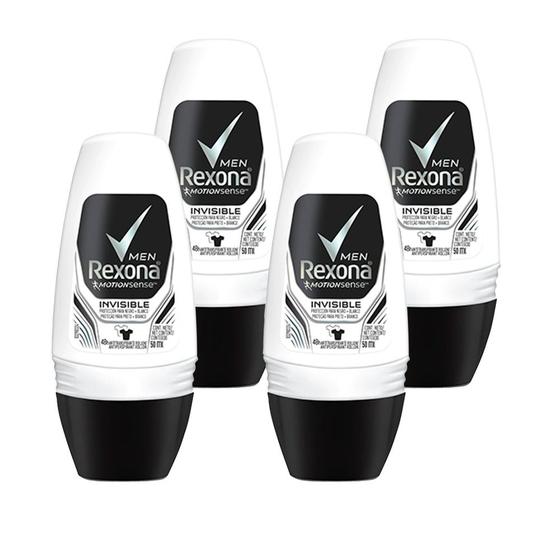 Kit 4 Und Desodorante Rollon Rexona Masculino 48h Invisible 50ml ...