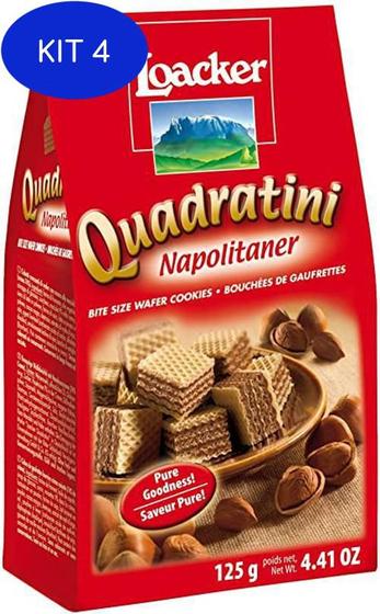 Kit 4 Waffer Loacker Quadratini Napolitaner (Avelã) 125G - Biscoito ...