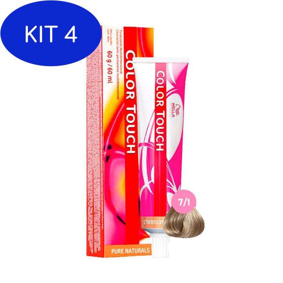 Kit 4 Wella Color Touch 7/1 Louro Médio Acinzentado - 60ml - Tinta de ...