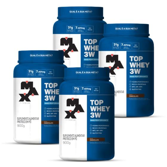 Kit 4 X TOP WHEY 3W MAIS PERFORMANCE MAX TITANIUM 900g - Whey Blend ...