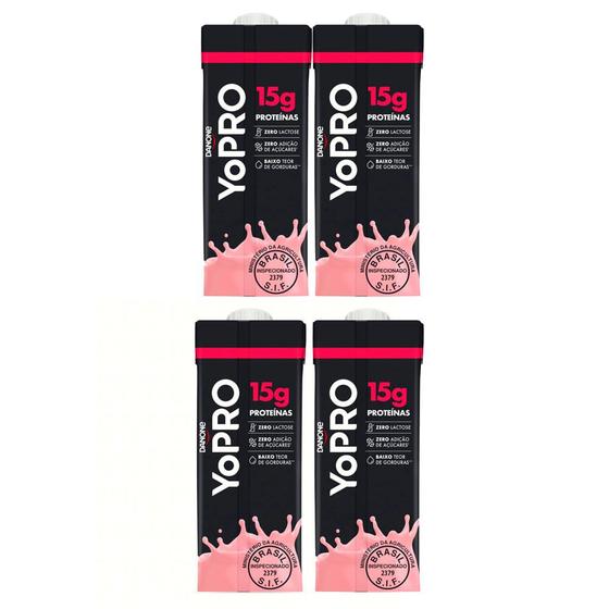 Kit 4 YoPRO Bebida Láctea UHT Morango 15g de proteínas 250ml - Danone ...
