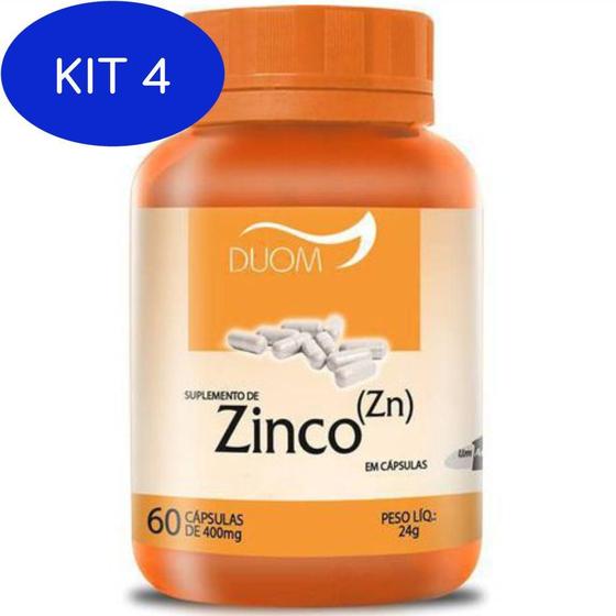 Kit 4 Zinco Quelato Puro Alto Teor De Zinco Zn 60 Cápsulas - Duom ...