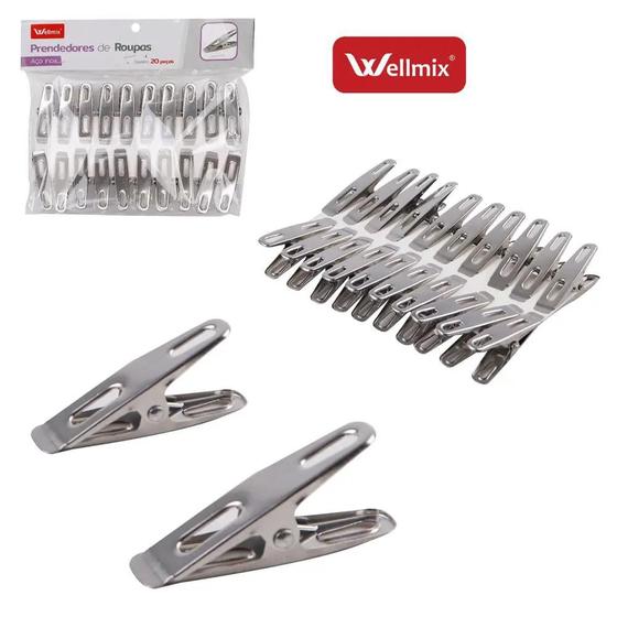 Kit 40 Pregador De Roupas Aço Inox Prendedor Varal Multiuso - Wellmix ...